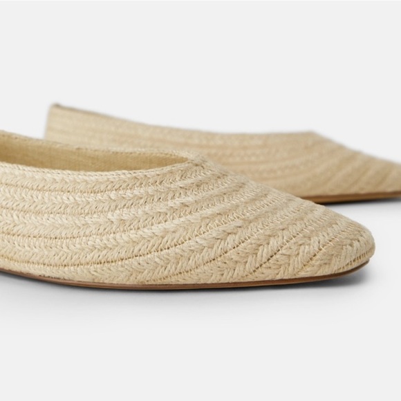 Zara | Shoes | Zara Raffia Woven Ballerina Natural Shoes Wooden Heel ...